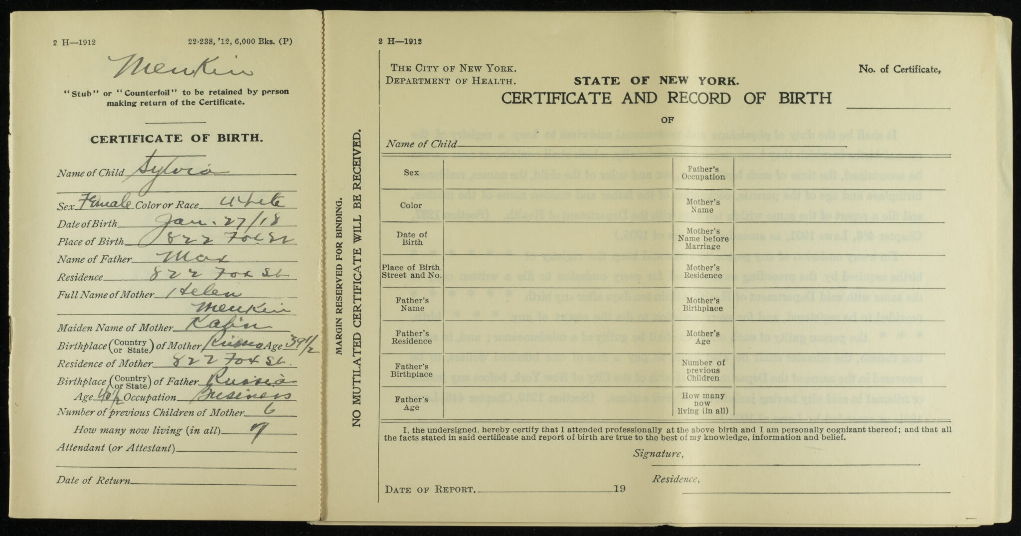 Birth Records of a Jewish Midwife on the Lower East Side - American ...